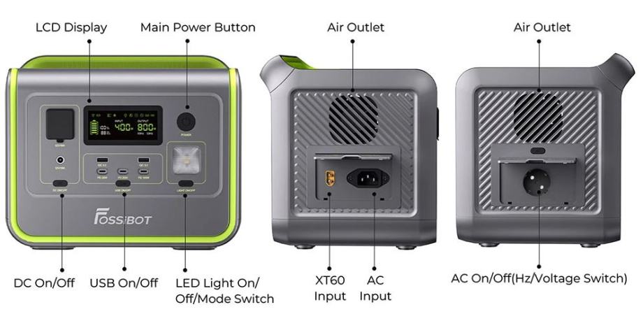 FOSSiBOT F800 - solarni generator - 512Wh LiFePO4 - 800W - 220V