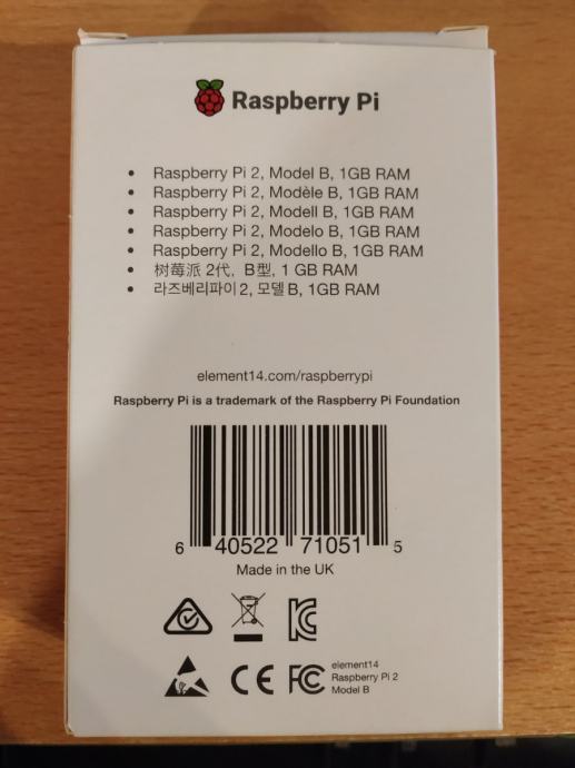 Raspberry Pi 2, Model B v1.1, 1GB RAM