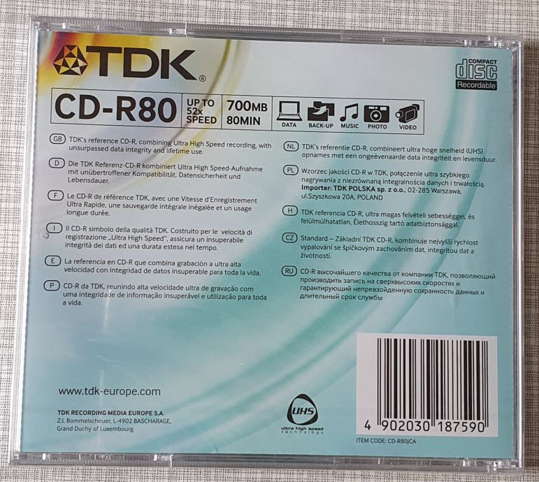 TDK CD-R80, 700 MB POJEDINAČNO
