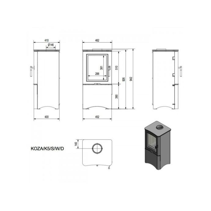 Samostojeći kamin koza k5/s/w/d