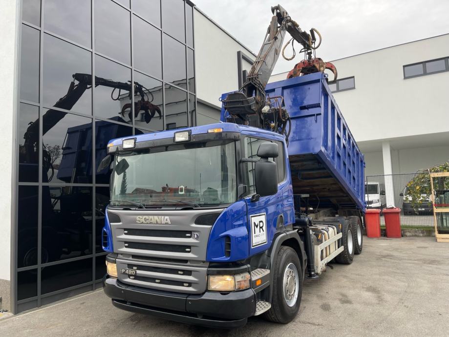 Scania P420 6x4 Demper Kipa 21m3 sa Kranom Liv polyp/grajfer, 2007 god.