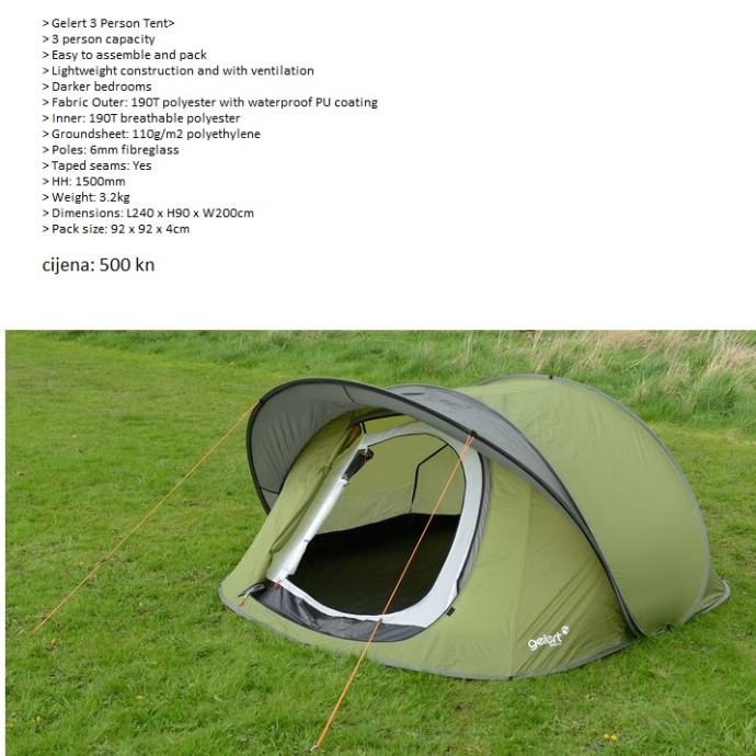 Gelert šatori za kampiranje