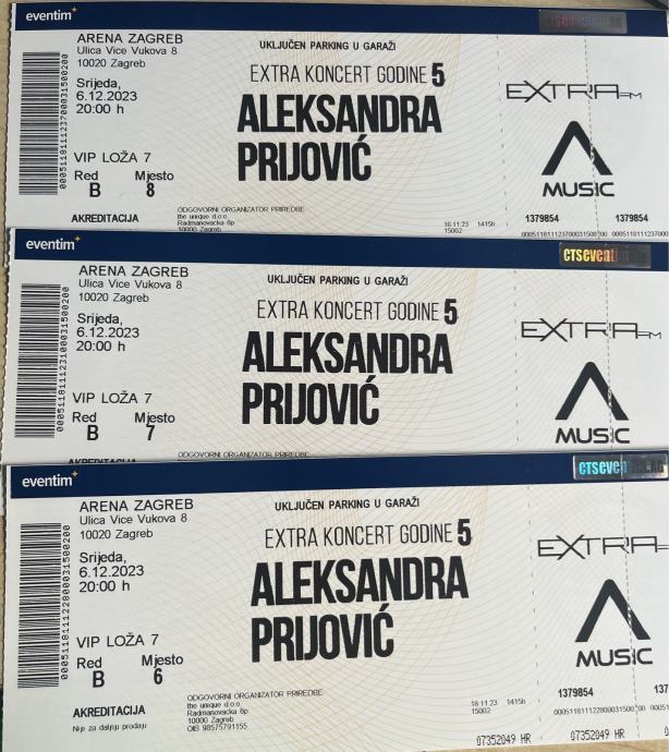 3 VIP KARTE - Aleksandra Prijović Arena 6.12.