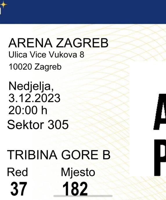 Aleksandra Prijovic 3.12 2 karte TRIBINA GORE B