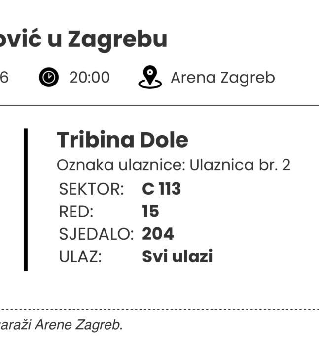 Jakov Jozinović, Arena Zagreb, 19.06.2026 - 5 ulaznica.