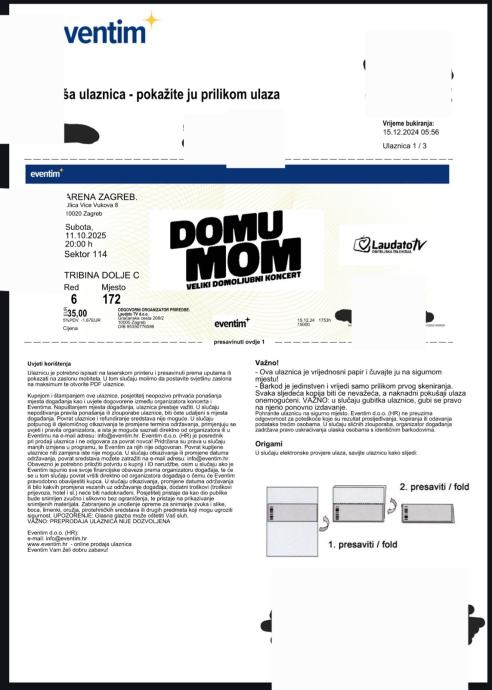 Karta za koncert DOMU MOM