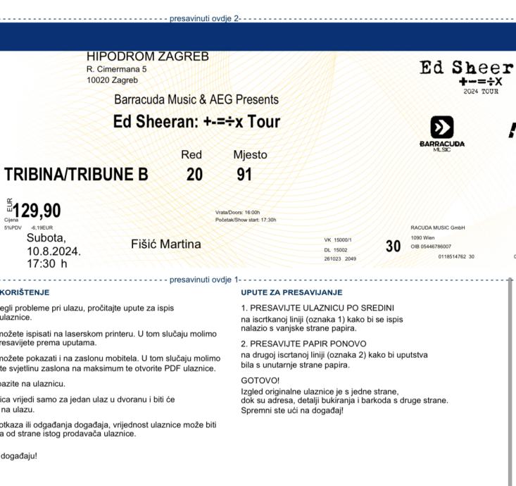 Karte za koncert Ed Sheerena