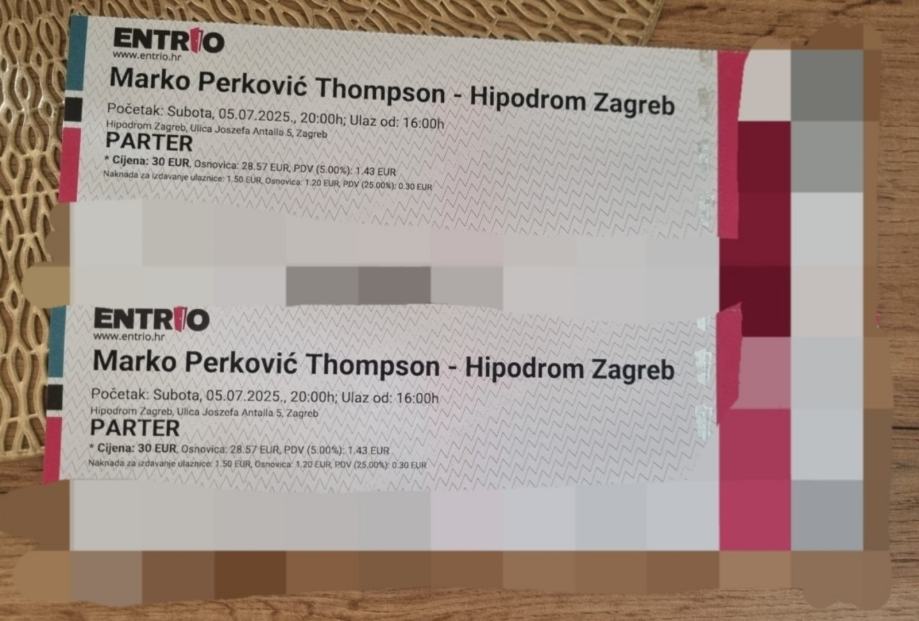 THOMPSON HIPODROM ZAGREB 05.07.2025, 2 fizicke karte, parter