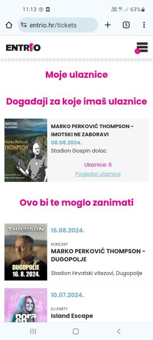Thompson karte imotski 8.8.2024, ZONA VIP 2, 6 KARATA