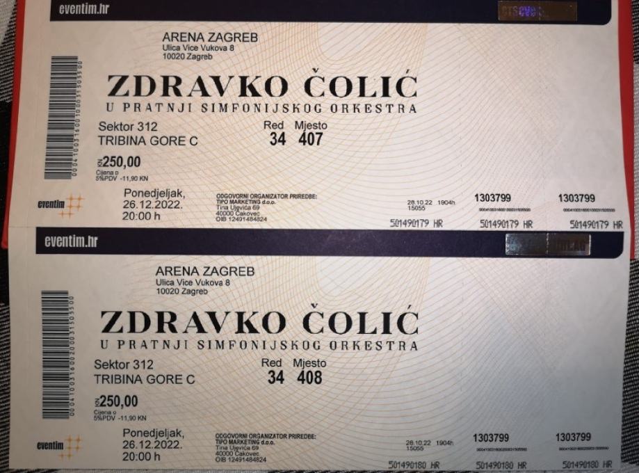 Ulaznice za koncert Zdravka Čolića, 26.12. u Areni Zagreb