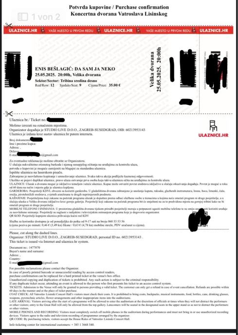 Ulaznice Enes Bešlagić Zagreb