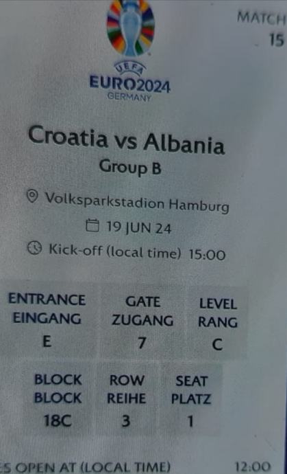 EURO 2024 HRVATSKA-ALBANIJA - 1 karta super pozicija povoljno (ODMAH!)