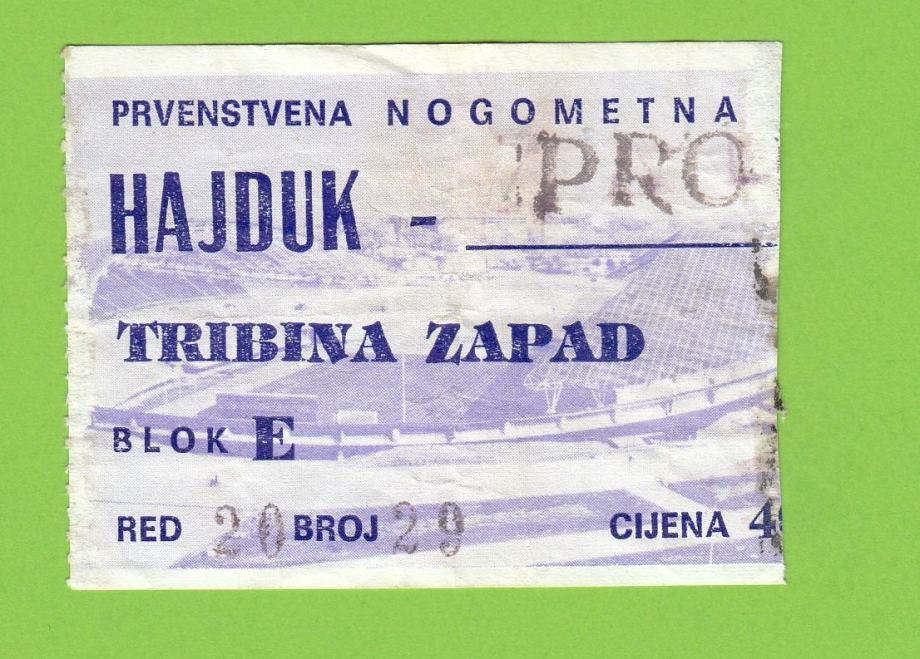 HAJDUK vs PROLETER ZRENJANIN - stara ex yu nogometna ulaznica
