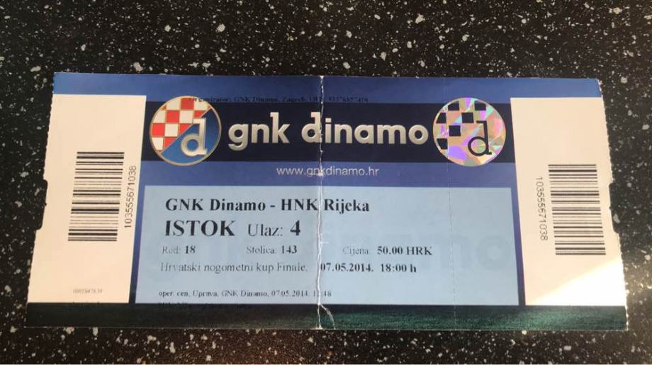 Ulaznica GNK Dinamo Zagreb - Rijeka 2014. Finale kupa