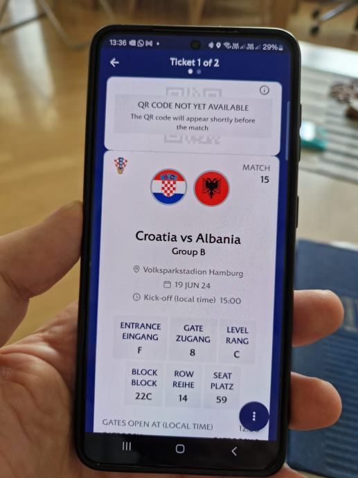 Ulaznice EURO 2024 Hrvatska - Albanija 2 kom.