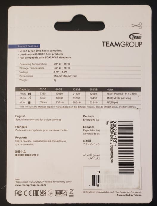 TEAMGROUP GO Card 128GB Micro SDXC UHS-I U3 V30 4K