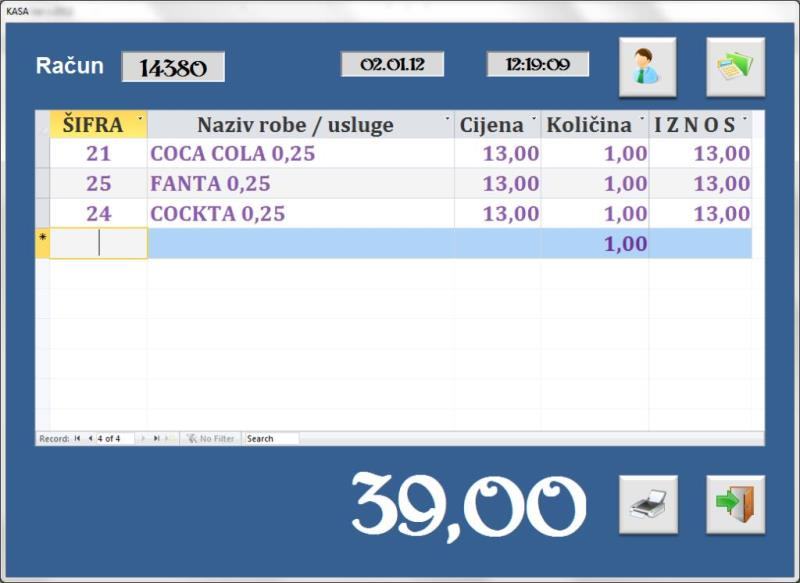 Program za caffe bar (kafiće) - fiskalna blagajna