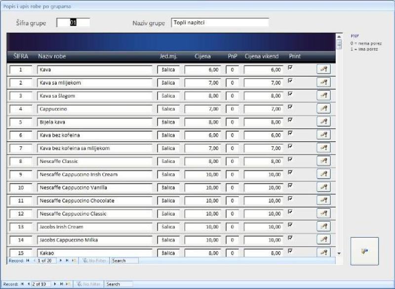 Program za caffe bar (kafiće) - fiskalna blagajna