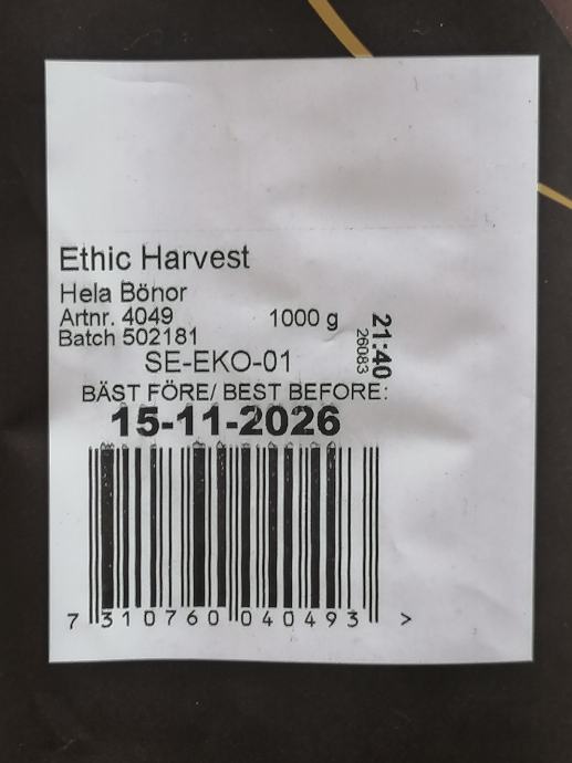 Arvid Nordquist-Ethic Harvest 1kg, 100 % ARABIKA Organska KAVA u ZRNU