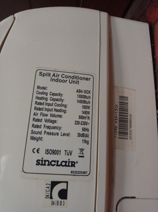 Klima uređaj Sinclair ASH-13CK snage 3,8kW/4,2kW