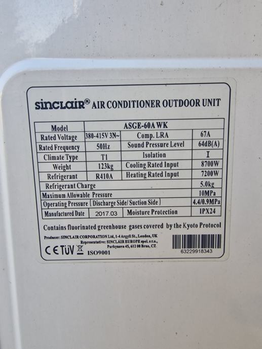 Klima uređaj Sinclair 60A