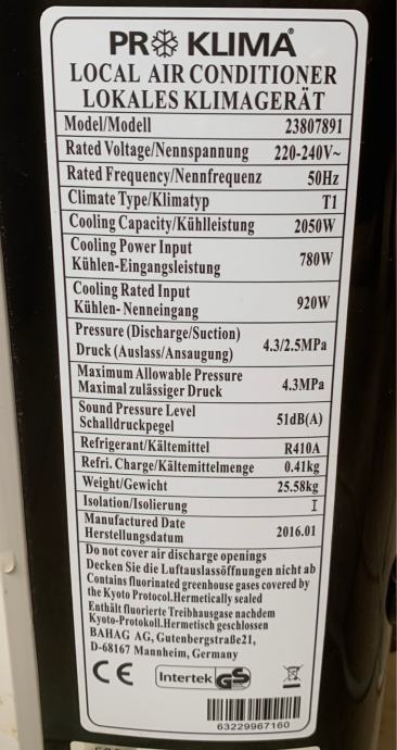 Mobilni klima uređaj Proklima