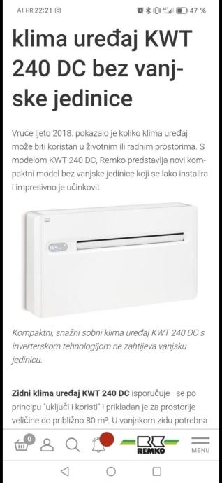 Remko KWT 240 DC zidni klima uređaj bez vanjske jedinice