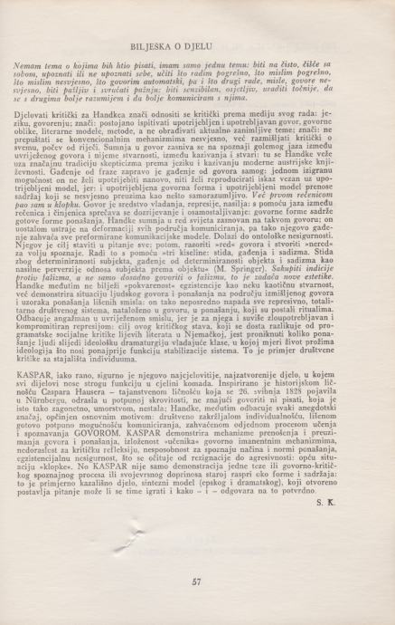 Peter Handke: Kaspar, DHKP, Zagreb 1974.