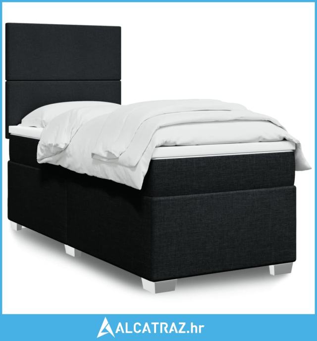 Box spring krevet s madracem crni 90x190 cm od tkanine - NOVO