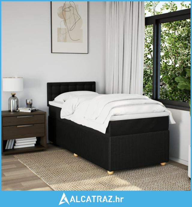 Box spring krevet s madracem crni 90x190 cm od tkanine - NOVO