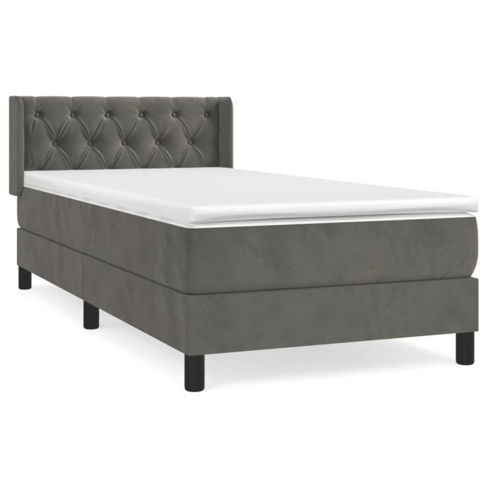 Box spring krevet s madracem tamnosivi 80 x 200 cm baršunasti - NOVO