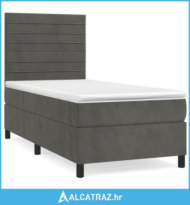 Box spring krevet s madracem tamnosivi 90x190 cm baršunasti - NOVO