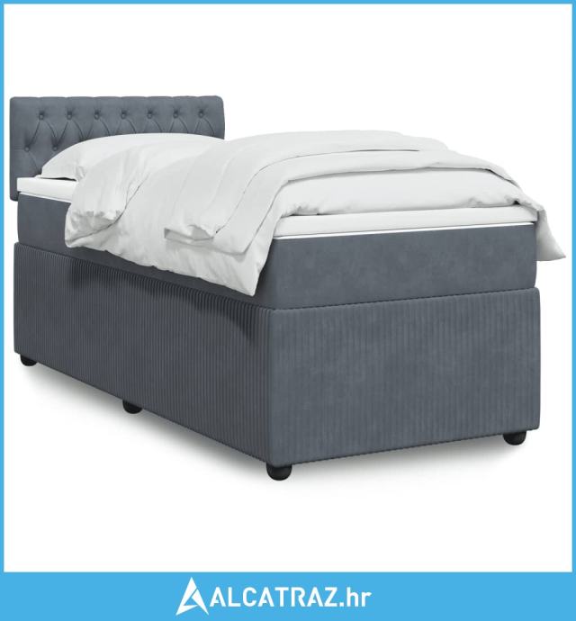 Box spring krevet s madracem tamnosivi 90x190 cm baršunasti - NOVO