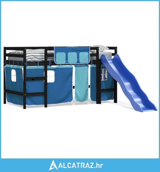 Dječji krevet na kat i zavjese plavi 90x200 cm borovina - NOVO