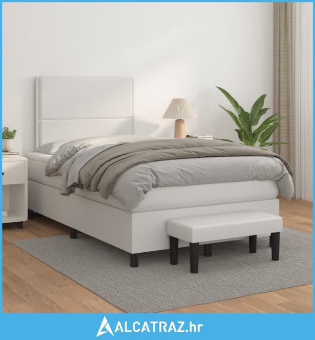 Krevet box spring s madracem bijeli 120x190 cm od umjetne kože - NOVO