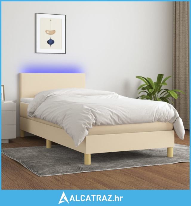 Krevet box spring s madracem LED krem 80 x 200 cm od tkanine - NOVO