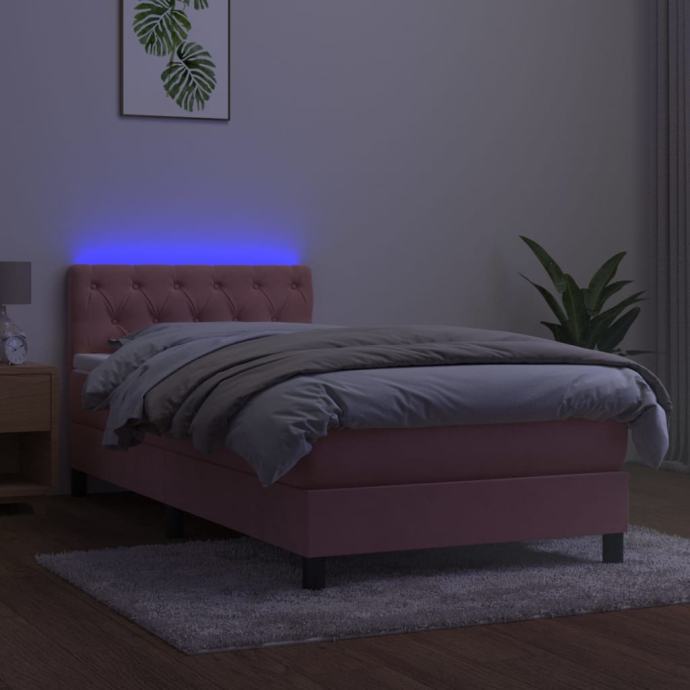 Krevet box spring s madracem LED ružičasti 80x200 cm baršunasti - NOVO