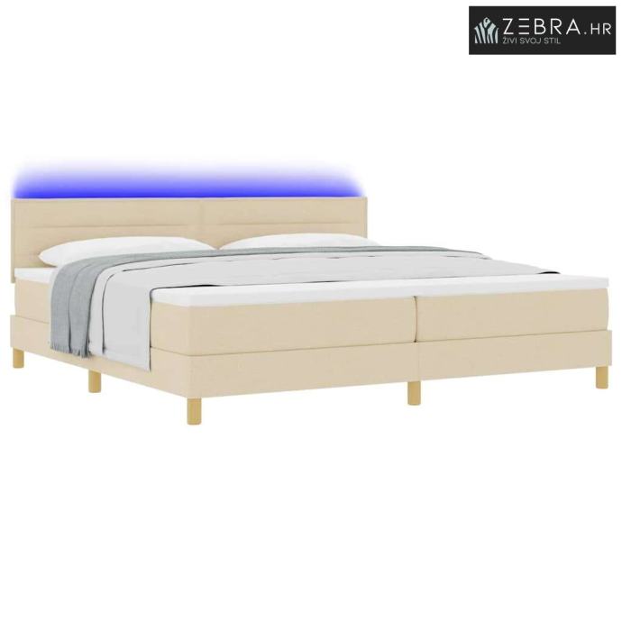 LED Box Spring Krevet s madracem Krema 200 x 200 cm tkanina