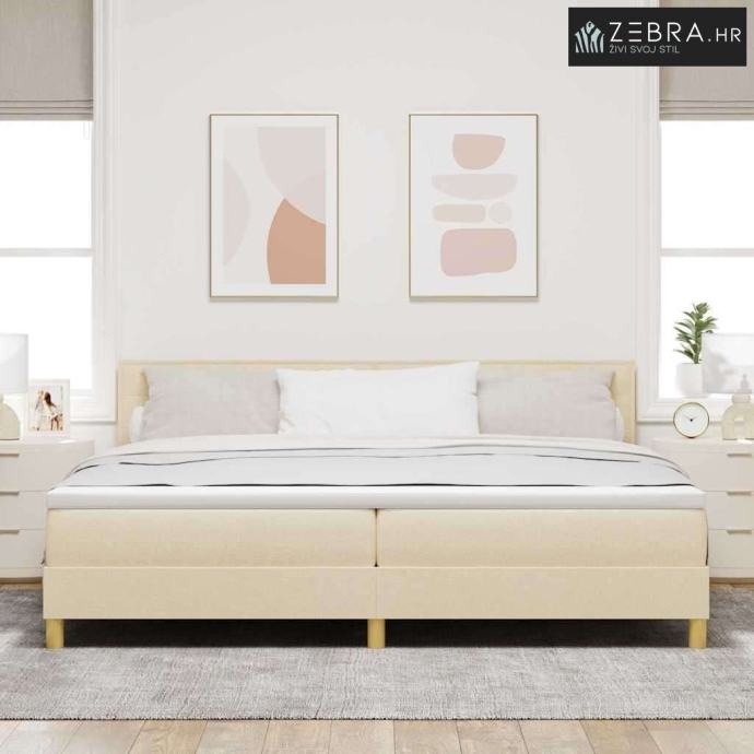 LED Box Spring Krevet s madracem Krema 200 x 200 cm tkanina