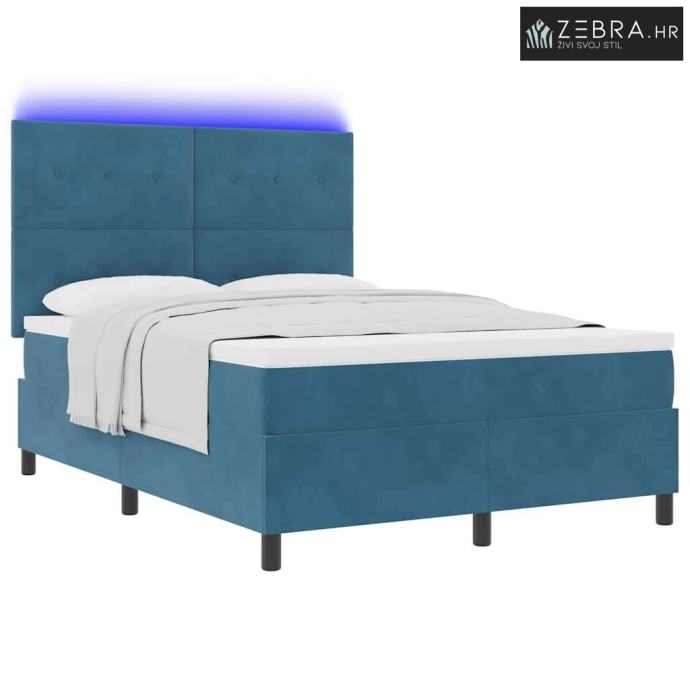 LED Box Spring Krevet Tamno plava 140 x 200 cm tkanina
