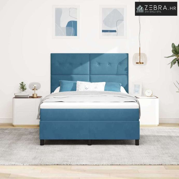 LED Box Spring Krevet Tamno plava 140 x 200 cm tkanina