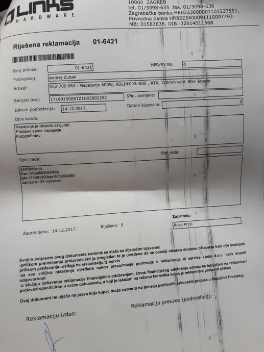 Napanjanje Kolnik 600w 80 plus bronze.