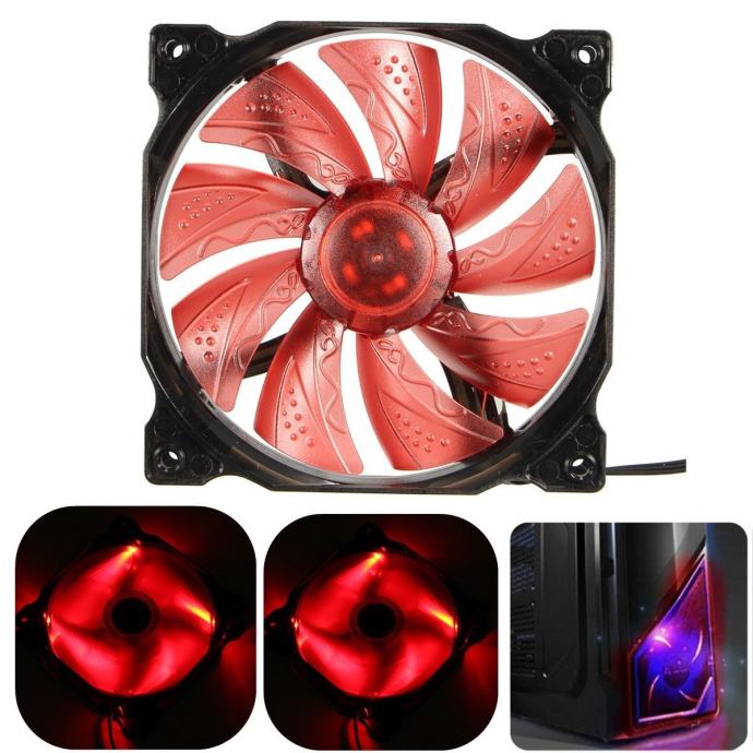 Ventilator za PC kućište 120mm, crvena LED rasvjeta, novo