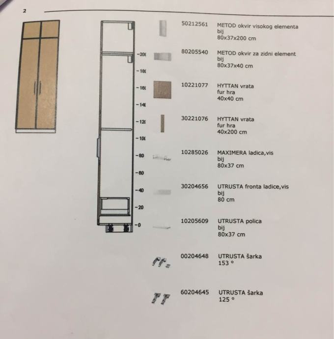 Ikea kuhinjski ormari + ormar za frižider - puno drvo