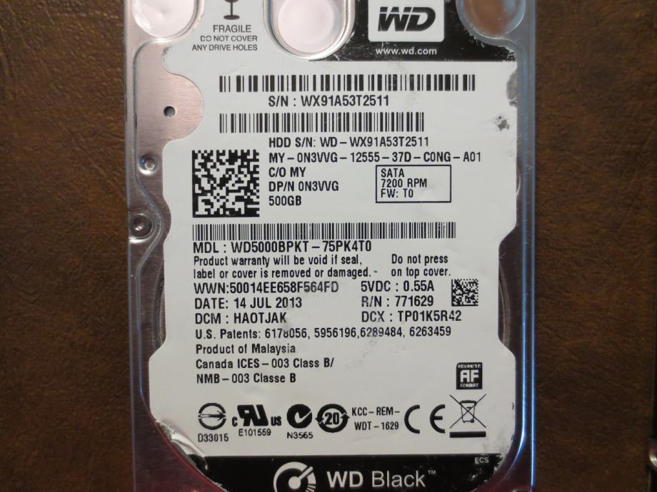 500GB WD Black WD5000BPKT-75PK4T0 SATA 7200RPM 2.5