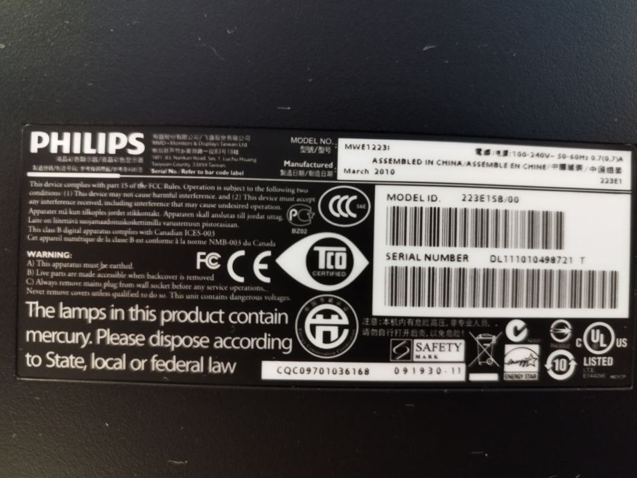 Philips 223E 22, Full HD 1920x1080, 5 ms, TFT-LCD