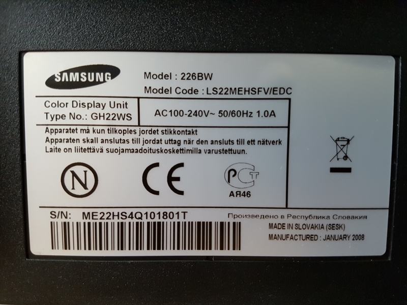 Samsung SyncMaster 226BW 22