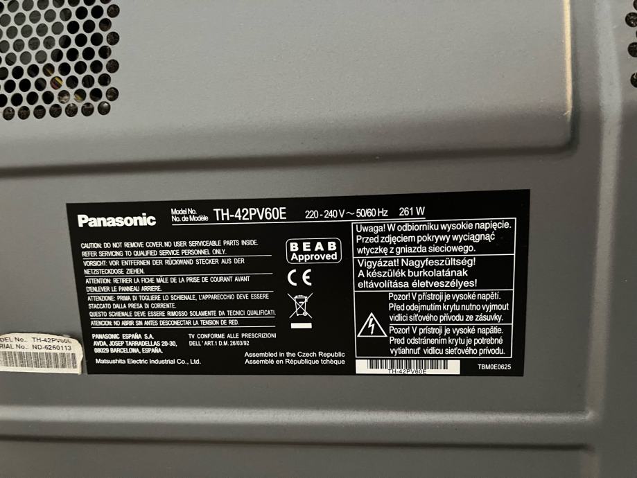 Panasonic plazma 42 TH-42PV60E