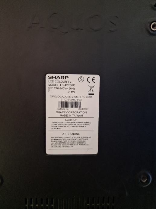 Sharp TV model lc42rd2e