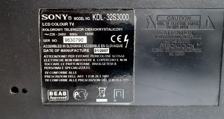 TV Sony Bravia LCD KDL-32S3000 80cm